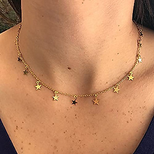 YANCHUN Star Necklace Choker Gold Stacked Necklace for Women Trendy Dainty Star Heart Circle Chokers Chain 80s 90s Summer Beach Jewelry