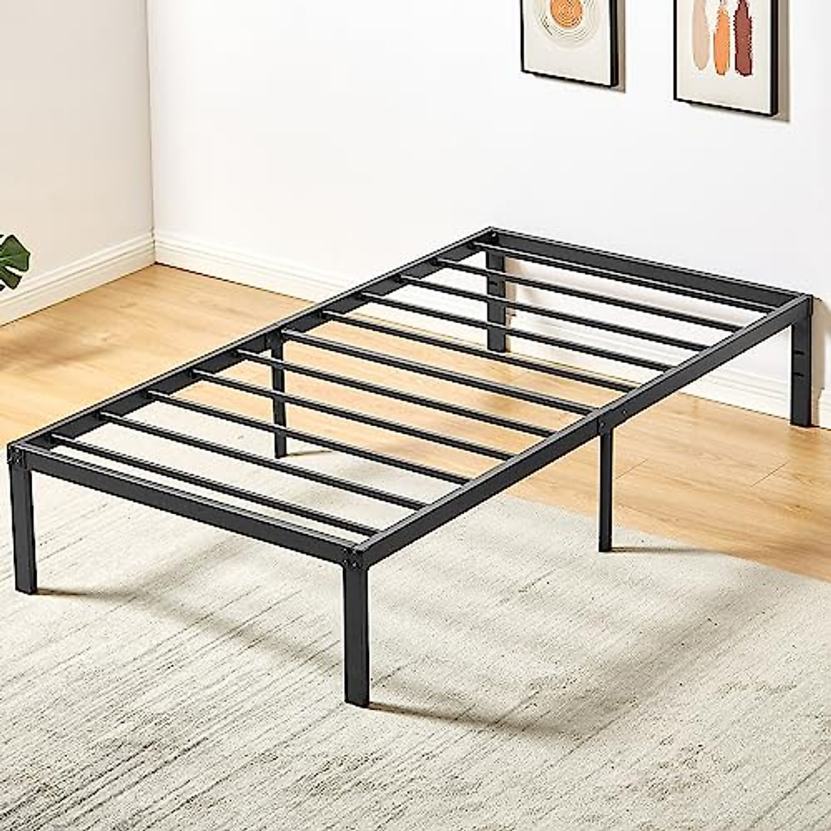 VECELO Heavy Duty Steel Slat/Easy Assembly Mattress Foundation/Noise Free&No Box Spring Needed, Twin, Black