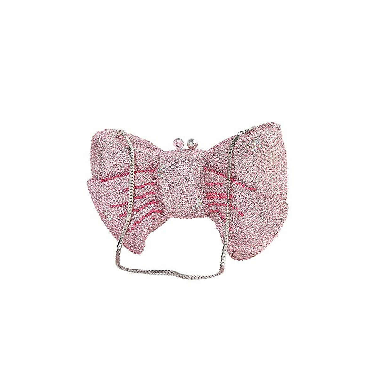 Tngan Women Luxury Bowknot Shaped Evening Clutch Sparkling Rhinestones Handbag for Banquet Wedding Party, Pink 2