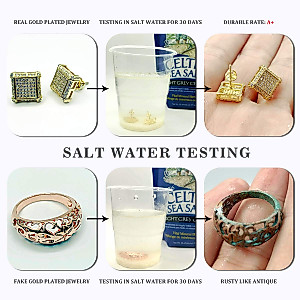 18K Gold Plated 925 Sterling Silver Iced Out Cubic Zirconia Screw Back Square Stud Earring For Men and Women Hypoallergenic Earring TwoTone Micropave Hip Hop Jewelry-Gold