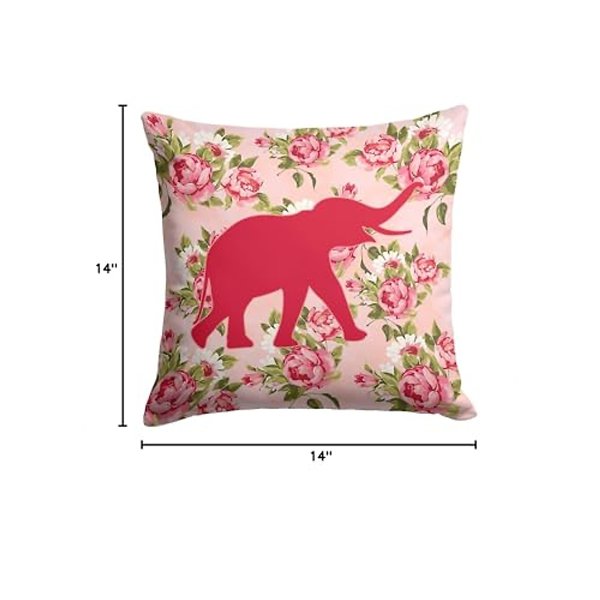 Caroline's Treasures BB1011-RS-PK-PW1414 Elephant Shabby Chic Pink Roses Fabric Decorative Pillow, Pink Machine Washable, Indoor Outdoor Decorative Pillow for Couch, Bed or Patio, 14Hx14W