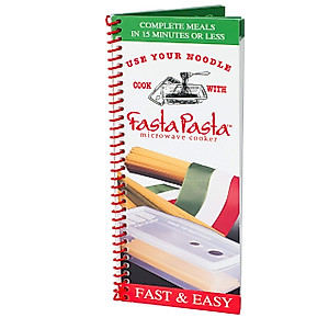 Microwave Pasta Cooker- Original Fasta Pasta w Spiral Cookbook- Microwave Spaghetti Cooker Quickly Cooks Up to 4 Servings- No Mess, Sticking or Waiting For Boil- Perfect Al Dente Pasta