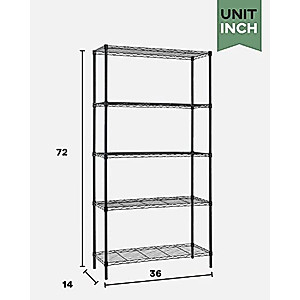 FDW 14" D x 36" W x 72" H 5-Shelf Wire Shelving Adjustable Metal Shelf Large Storage Shelves Heavy Duty Height Commercial Grade Steel Layer Shelf 1250 LBS Capacity,Black