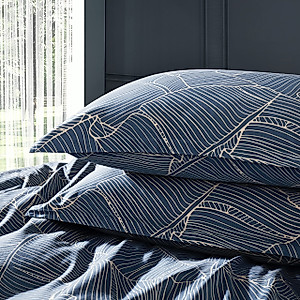 Get Bed Ready Unique Mid-Century Modern Boho Chic Vintage Retro Mod Print Bedding Egyptian Cotton Duvet Cover Set Minimalist Chic Botanical Design Asian Zen Style Pattern (King, Dusky Blue)