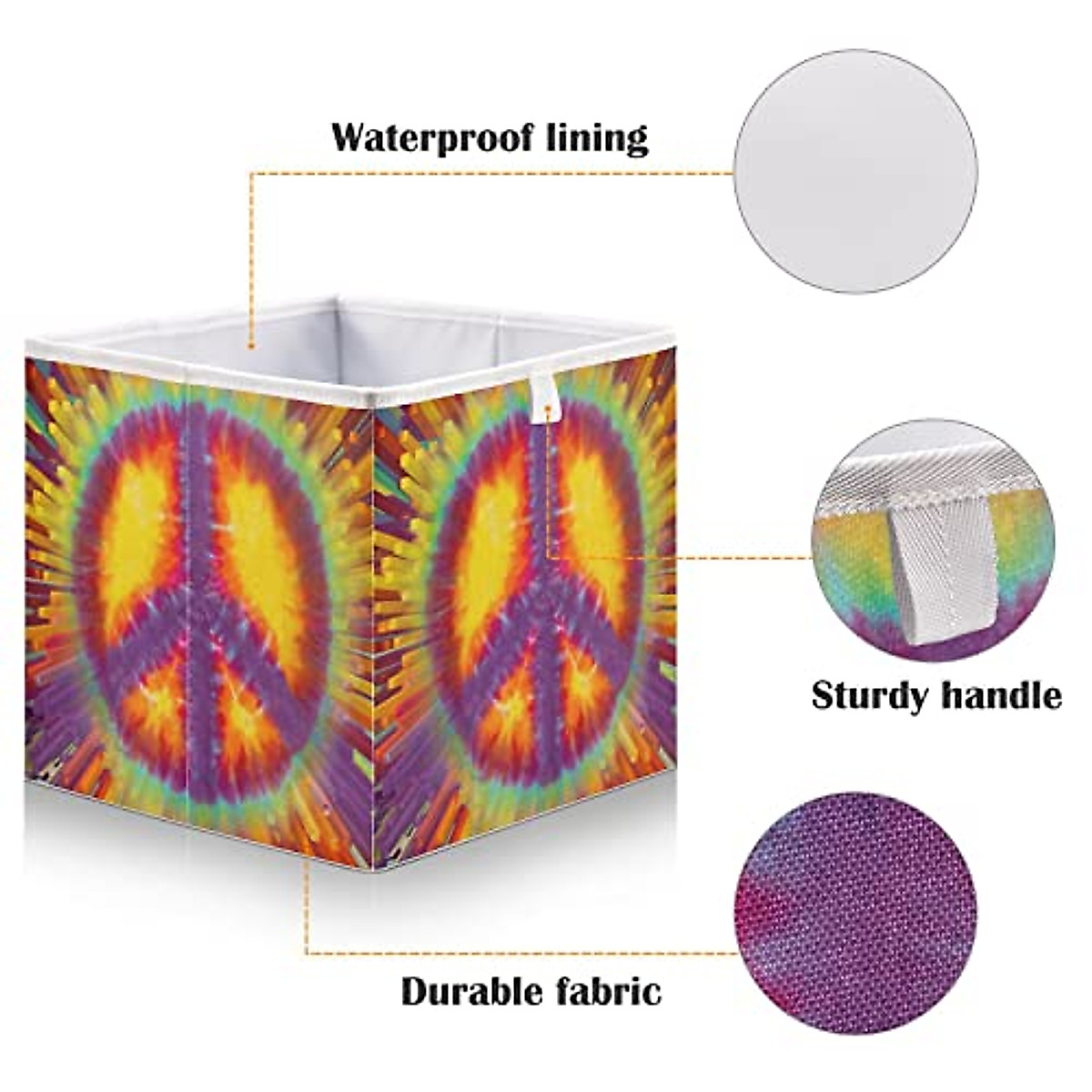 Tie Dye Peace Sign Storage Basket Storage Bin Rectangular Collapsible Shelves Basket Large Toy Chest Organizer for Home Office Dormroom