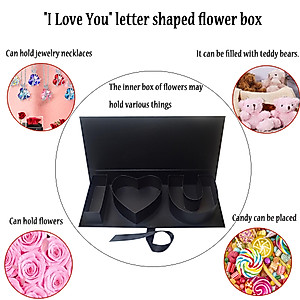 Valentines Day Flower Gift Box: "i Heart U" Letter Large Flower Boxes with Ribbon for Christmas, Wedding Party, Mothers Birthday Love Favors, Bridal Shower Chocolate Packaging, Rose Bouquet Present (black)