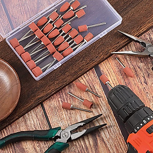 Sanding Bits for Rotary Tool, 42Pcs Different Shape Grinding Stone Sanding Drill Bits with 1/8 inch Shank, Aluminium Oxide for Metal Rust Removal, Deburring, Smoothing, Sharpening