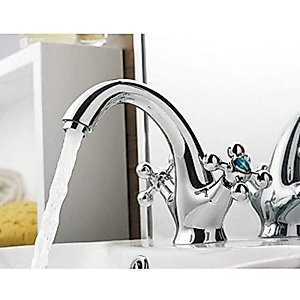 ROLTIN Kitchen Taps 1 Set Chrome Plated Double Handle Toilet Bathroom Sink Faucet Hot and Cold Bathroom Sink Mixer Tap Switch