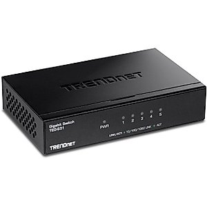 TRENDnet 5-Port Gigabit Desktop Switch, TEG-S51, 5 x Gigabit RJ-45 Ports, Ethernet Splitter, 10Gbps Switching Capacity, Fanless Design, Metal Enclosure, Lifetime Protection, Black