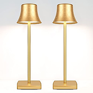 JALVDE Battery Powered Table Lamp, Rechargeable Cordless LED Desk Lamp Minimalist 5000mAh Battery Operated Lamp (2X Gold)