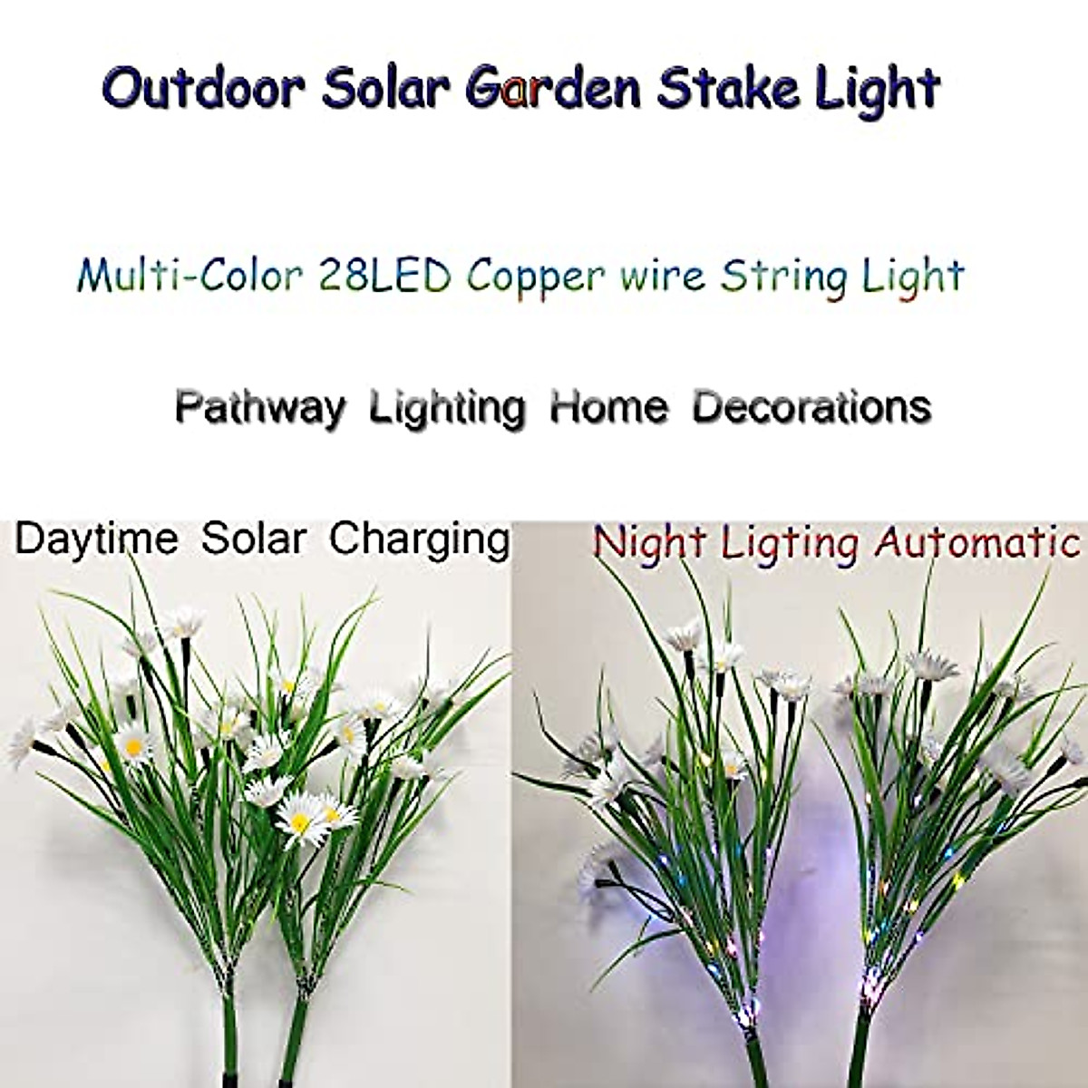 AMZSTAR Solar Lawn Light Flower Light 2 Pack 28LED Daisy Solar Garden Light,Outdoor Decoration Stake Lights,Waterproof Solar Landscape Light Statue lamp Garden Stakes Decorative,Lawn (White)