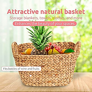Compactor Caracas Water Hyacinth Storage Baskets, Handmade Large Wicker Basket For Laundry Bed Linen Towels, Wicker Baskets for Storage, Living Room Blanket Storage, Brown Basket - 18 x 11 x 11 inch