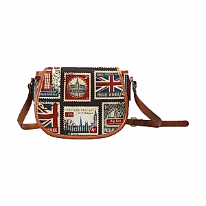 InterestPrint Stamps With the Union Jack, Parliament, Big Ben and London Boho Crossbody Saddle Shoulder Bag Sling Shoulder Bag