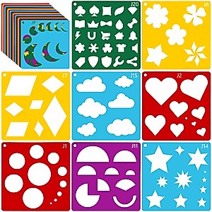 Peohud 40 Pieces Stencils for Kids, Geometric Shaped Stencils, Simple Drawing Chalk Stencils Colorful Art Painting Template for DIY Craft, 5.9 x 5.9 Inches