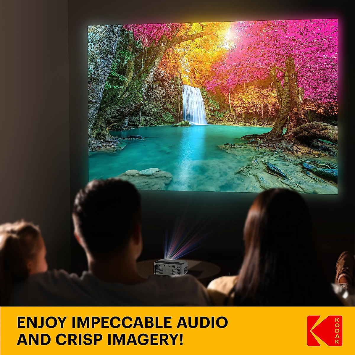 KODAK FLIK X1 Mini Pico Projector | Portable Compact 100” Projector with Remote Control & 2W Speakers Plays Movies, TV Shows & Games | Compatible with HDMI, USB, AV, Smartphone, Firestick | White