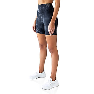 Kamo Fitness Ellyn High Waisted Yoga Shorts 6" Inseam Butt Lifting Tie Dye Soft Workout Pants Tummy Control (Black Tie Dye, M)