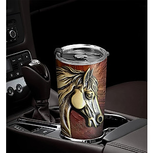 20oz Metal Horse Tumbler, Life is Better with a Horse, Country, Equestrian Gifts for Horses Lovers, Coffee Thermos, Stainless Steel Double Wall Vacuum Insulated Coffee Mug, Travel Cup with Lid