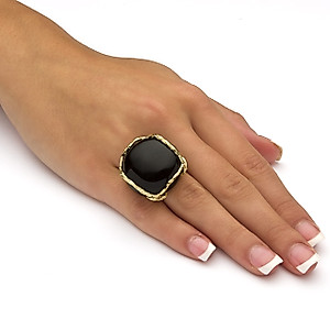 PalmBeach Yellow Gold-Plated Natural Black Onyx or Genuine Brown Tiger Eye Pillow Ring Size 7