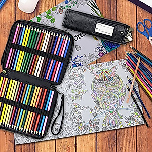YOUSHARES 120 Slots Colored Pencil Case – Deluxe PU Leather Pencil Holder with Compartments for Watercolor Pencils (Black)