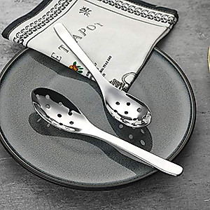 Small Slotted Spoons,AOOSY Modern Stylish Thick Heavy-weight Short handle Stainless Steel 10 Holes Durable Caviar Spoon for Soup Cereals Dips Curry Sauces Stews, Set of 2