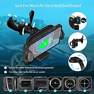 FULNEY Wireless Car Charger Mount, 15W Car Wireless Charger Holder for Air Vent & Dashboard, Compatible with Galaxy Z Fold 4/3/2/iPhone 14/13/12/11/X/8 Series/Samsung S22 Ultra/Note20