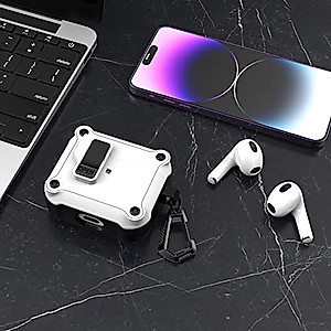 R-fun Airpods 3rd Generation Case with Automatic Secure Lock Clip, Hard Shell Full-Body Protective Airpods 3 Case 2021 for Women Men,Compatible with Apple Airpods 3rd Generation 2021,White