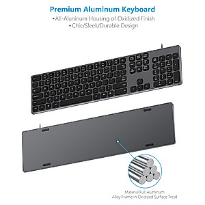 9H Aluminum USB Wired Keyboard with Numeric Keypad for PC Windows 10/8 / 7 / Vista/XP