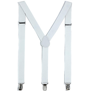 Leadtex Suspenders for Adult Y Shape with Strong Metal Clips Adjustable Elastic Braces Y Style One Size Fits All Wide,White.