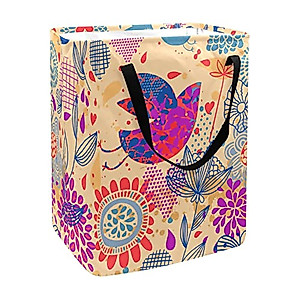 Petal Birds and Flower Print Collapsible Laundry Hamper, 60L Waterproof Laundry Baskets Washing Bin Clothes Toys Storage for Dorm Bathroom Bedroom