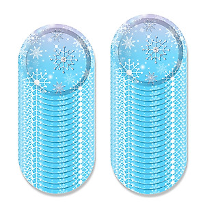 Winter Party Decorations, Snowflake Party Decorations, Christmas Party Decorations Include Blue Snow Party Plate, Dessert Plates, cups, Napkins (16 Guests)