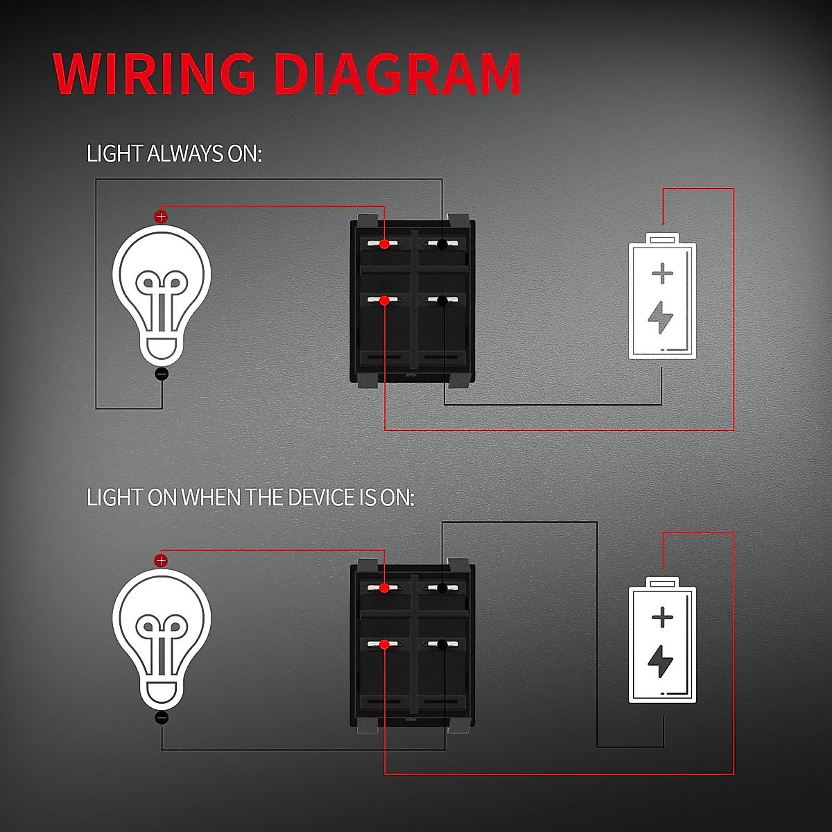 DaierTek 30A 250V KCD2 KCD4 Rocker Switch DPST 4 Pin Red Lighted 120V Rocker Toggle Switch ON Off Heavy Duty T125-3Pack