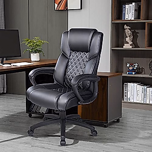 BOWTHY Executive Massage Office Chair with Heated,45°Reclining Ergonomic Office Chair with Footrest,High Back Computer Desk Chair with Wheels,Diamond-Stitched Cushion Leather Office Chair (Grey