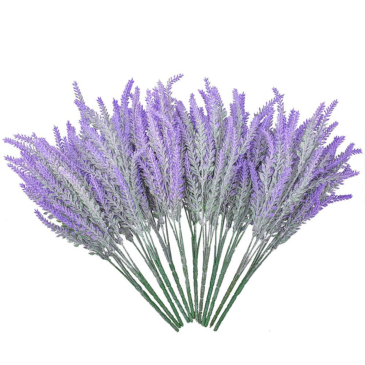 XONOR 12 Bouquets Artificial Flocking Lavender Flowers Fake Lavender Plant for Wedding Home Decor Office Table Garden Patio Decoration (Purple)