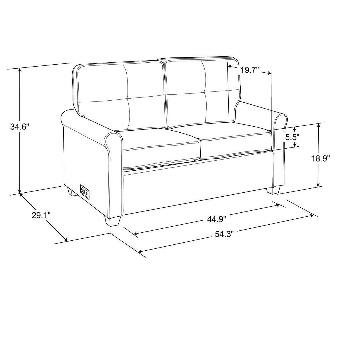 KAIRUITUCH Pull out Couch Sofa Bed, Couch with Pullout Bed, Sleeper Sofa Cama with Mattres USB Charger for Living Room,Hotel,Dorm Apartment，KR21908-BLACK