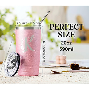 Personalized Tumblers with Lids and Straws for Women, Monogrammed Travel Mugs with Initials, Unique Gifts for Her on Birthdays Xmas, Rose Gold, S