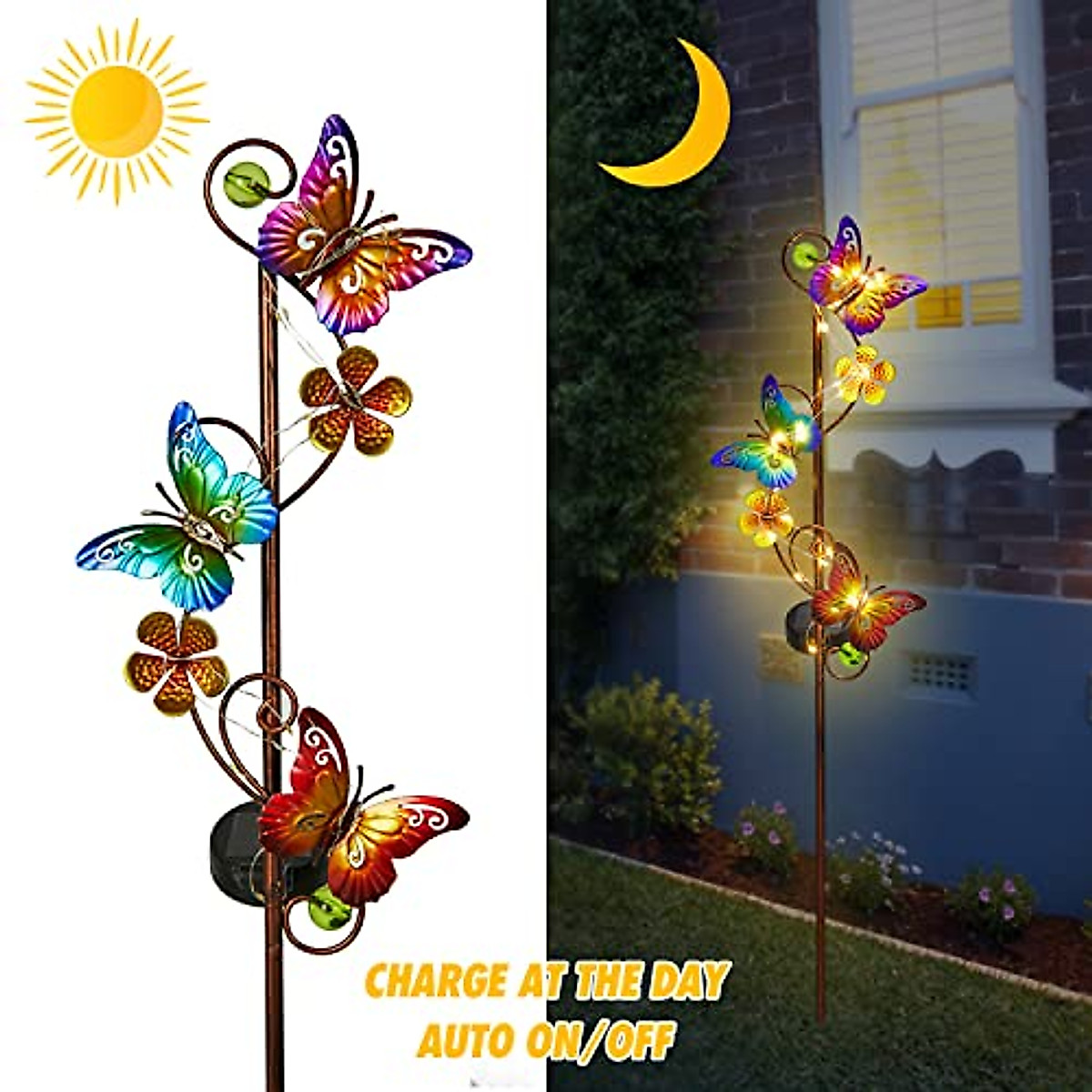 Solar Garden Lights Butterfly Garden Decor Outdoor Waterproof Metal Butterfly Decorative Solar Stake Lights for Yard,Lawn,Patio,Walkway,2 Pack Butterfly Gifts for for Women Mom Grandma Gardening