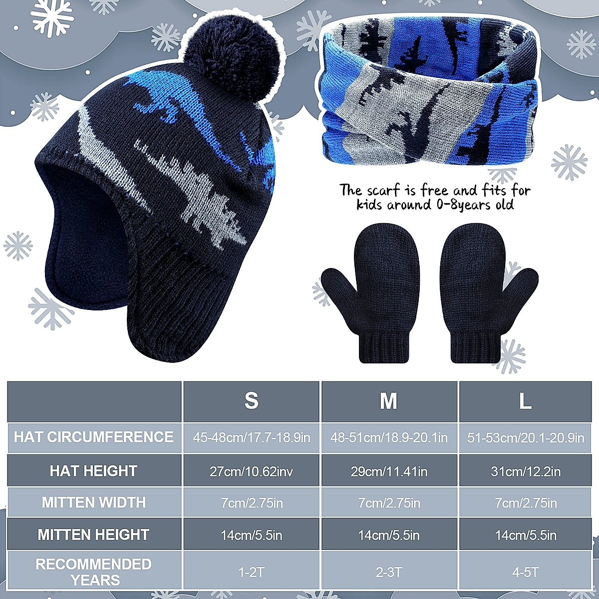 12 Pieces Baby Boy Hat Scarf Mittens Set Toddler Winter Warm Hat Knitted Beanie Gloves for Boys (Medium)