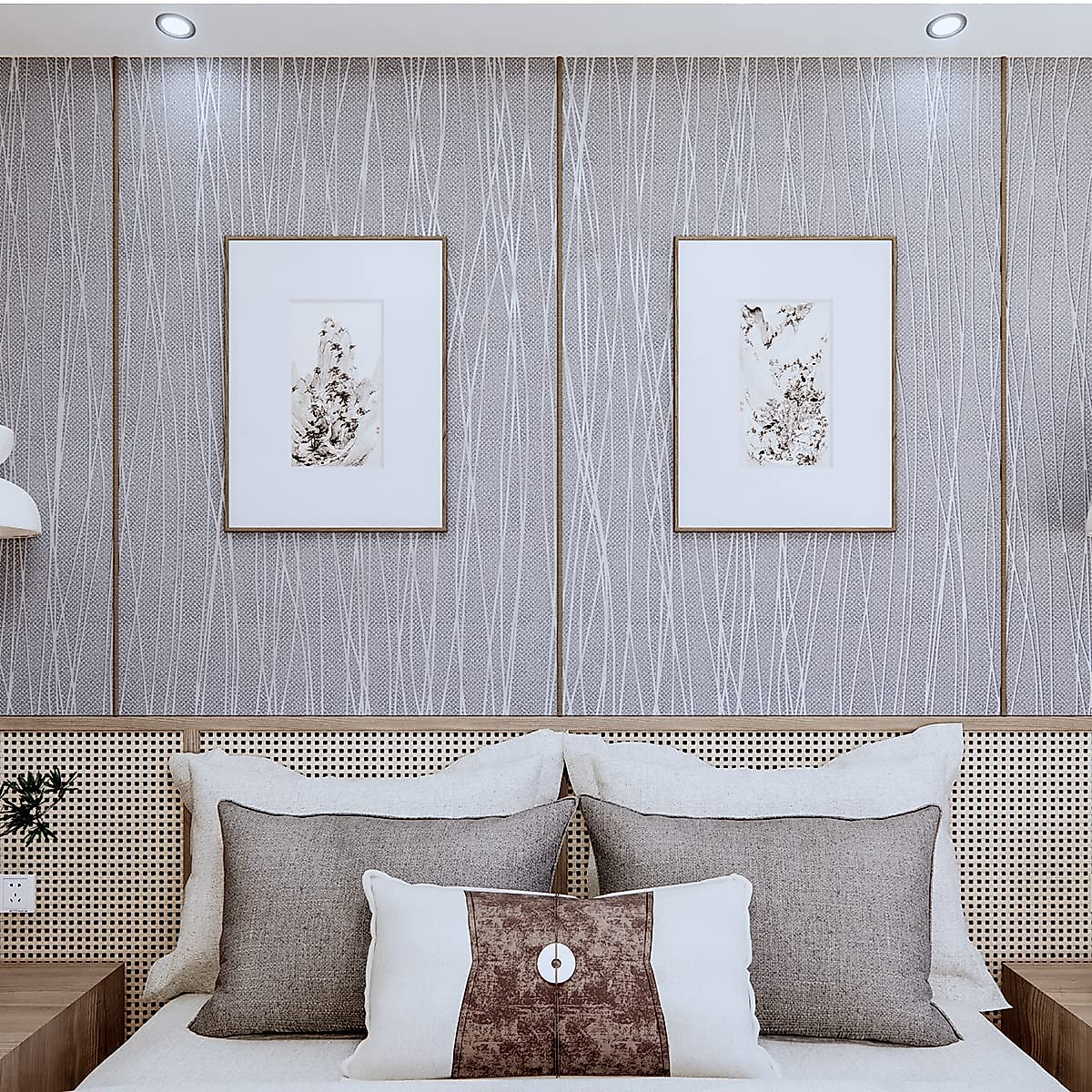 Kmiles Peel and Stick Wallpaper, Length 20.8" Width 393" Per Roll, Non-Woven 3D Modern Print Embossed Stripe Fashion Wallpapers for Livingroom, Bedroom, Kitchen and Bathroom, Silver Grey