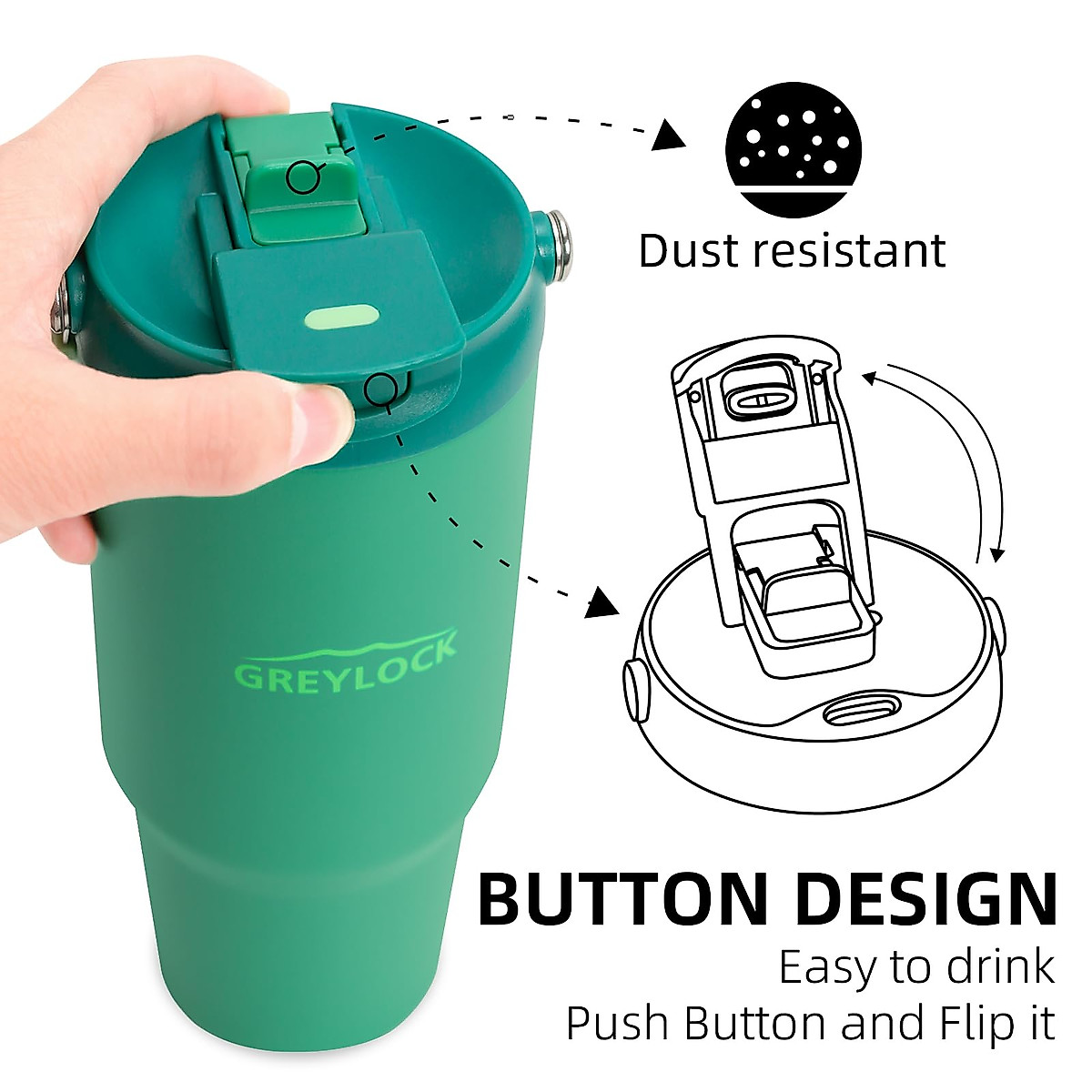 Greylock 30 oz Tumbler with Handle, Vacuum Insulated Tumblers with Flip Straw and Top Handle, Reusable Tumbler with Lid and Straw for Home, Office or Car, Leak-Proof Travel Mug, Keep Cold for 24 Hrs