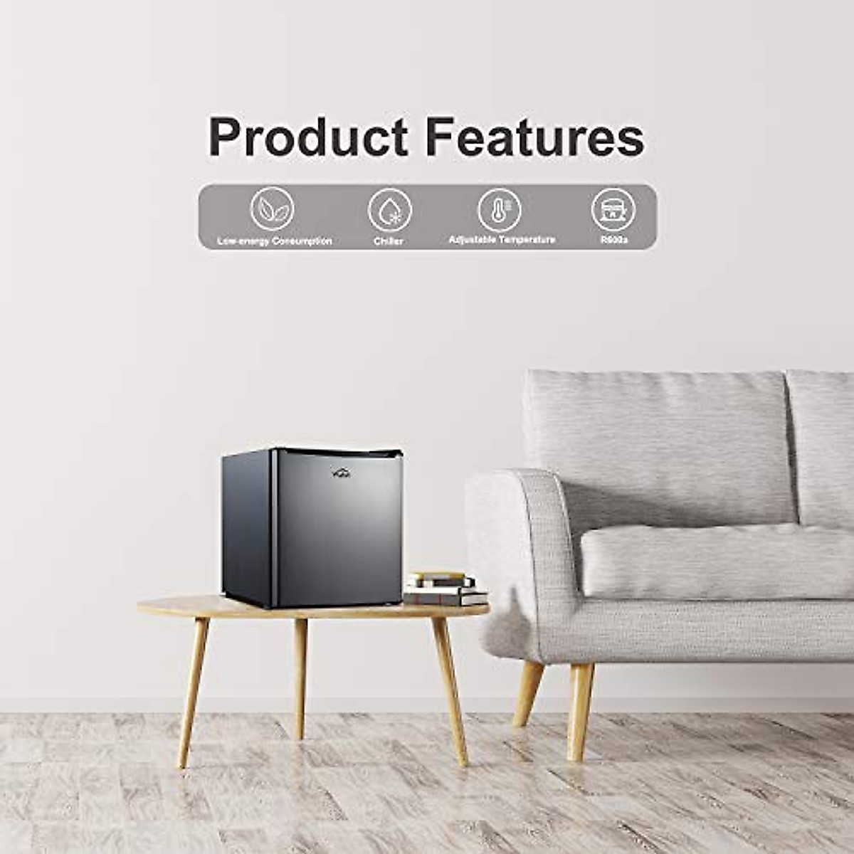 Walsh WSR17S5 Compact Refrigerator, 1.7 Cu.Ft Single Door Fridge, Adjustable Mechanical Thermostat with Chiller, Reversible Doors, Stainless Steel Look