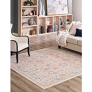 Unique Loom Whitney Collection Traditional Border Area Rug (8' 0 x 8' 0 Square, Powder Pink)