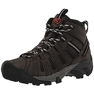 KEEN Men's Voyageur Mid Height Breathable Hiking Boots, Steel Grey/Scarlet Ibis, 10.5