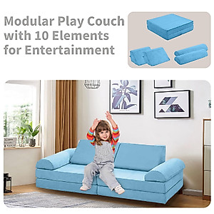 hoopyosms 10 pcs Modular Kids Play Couch, Toddlers Play Couch for Fun Play Time, Convertible Kids Foam Sofa for Playroom Bedroom, Indoor Use