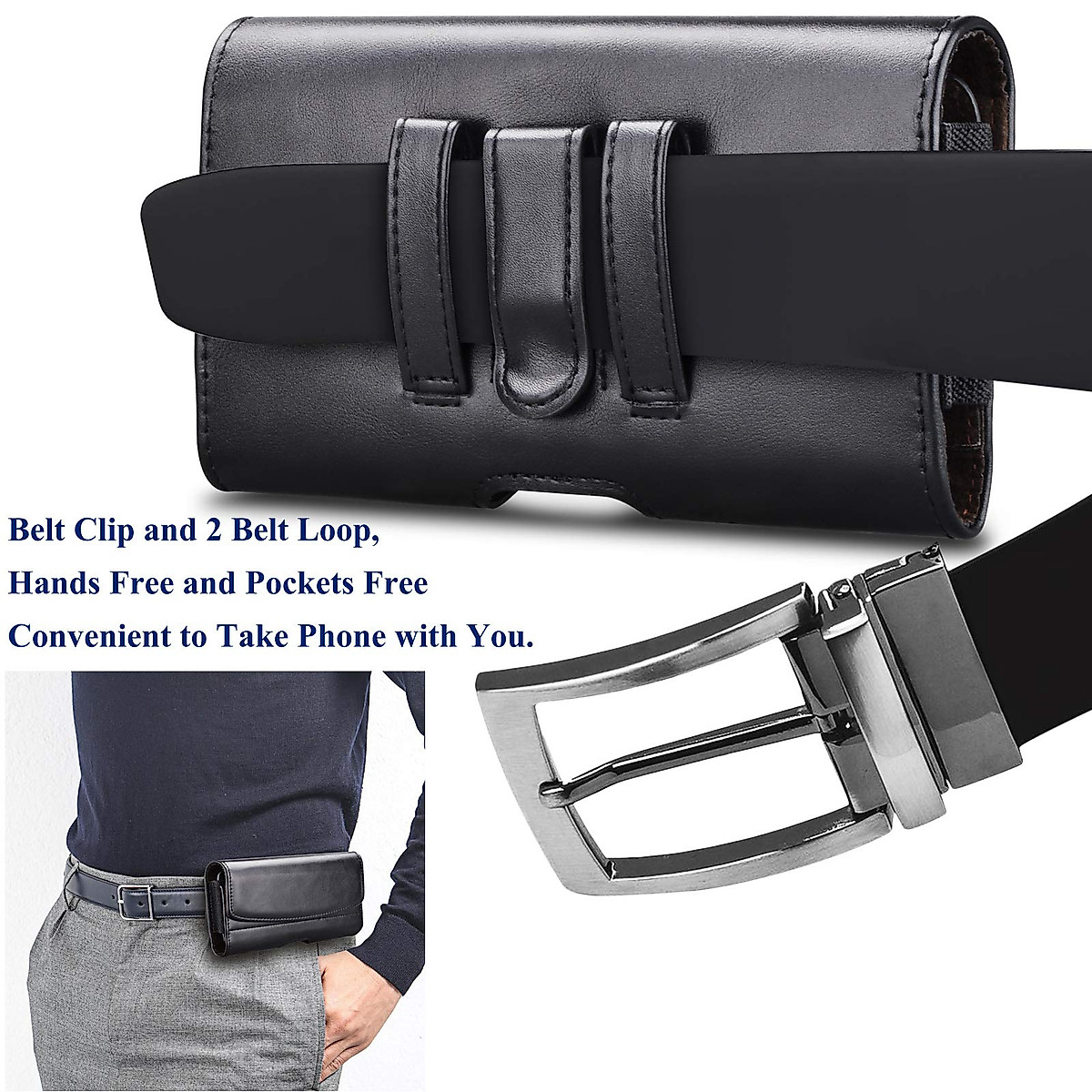 Njjex Phone Holster for Samsung Galaxy S24 Ultra S23+ S22 S21 S20 S10 A15 A14 A54 A23 A12 A13 A32 A42 A52 Note 20 iPhone 13 14 15 Pro Max 12 11 XS XR Leather Belt Clip Loop Phone Holder Carrying Pouch