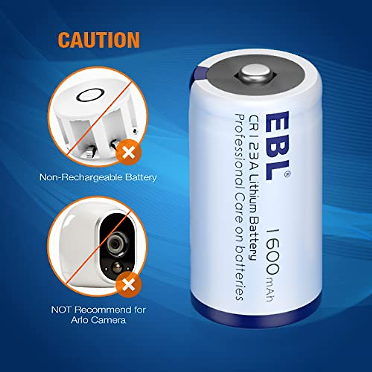 CR123A Battery, EBL 3V CR123A Lithium Batteries 1600mAh High Performance123 Battery for Cameras Flashlight Security System, 16 Pack