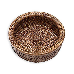 Caspari Rattan Wine Bottle Coaster in Dark Natural Brown