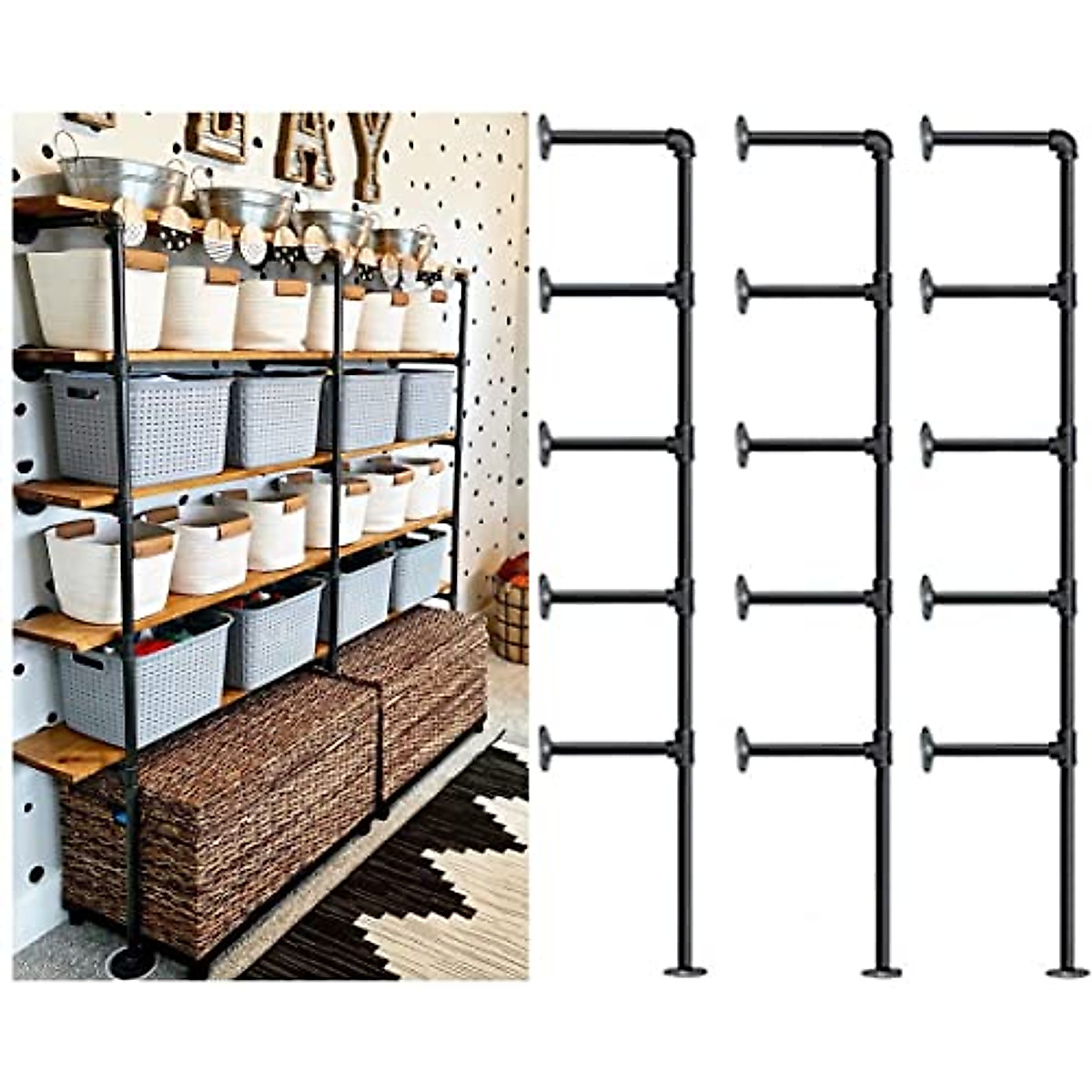 FOF FRIEND OF FAMILY Industrial Retro Wall Mount Iron Pipe Shelf,DIY Open Bookshelf,Hung Bracket,Home Improvement Kitchen Shelves,Tool Utility Shelves, Office Shelves,Ceiling Mount Shelf Shelves