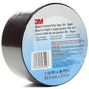3M Vinyl Tape 764, General Purpose, 2 in x 36 yd, Black, 1 Roll, Light Traffic Floor Marking Tape, Social Distancing, Color Coding, Safety, Bundling