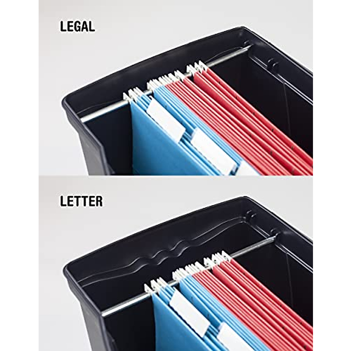 Storex Legal File Box with Organizer Lid – Plastic Office File Storage Box for Letter and Legal Hanging Folders, 17.13 x 9.63 x 11 Inches, Black, 1-Count (61510U01C)