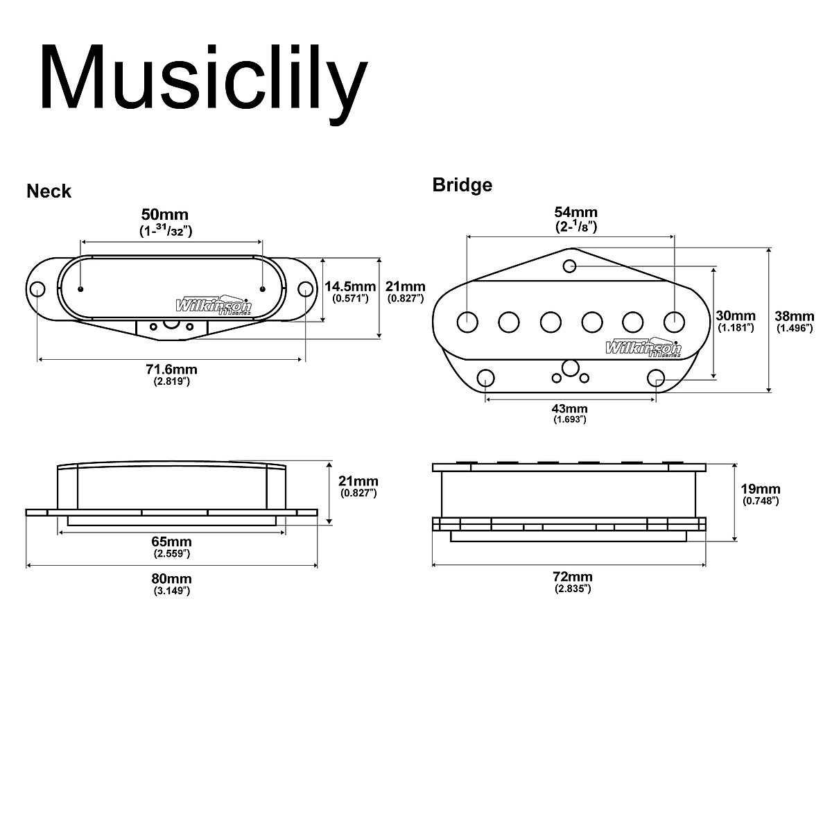 Wilkinson Low Gauss Nashville Sound Ceramic Guitar Single Coil Telecaster Pickups Set for Tele Style Electric Guitar